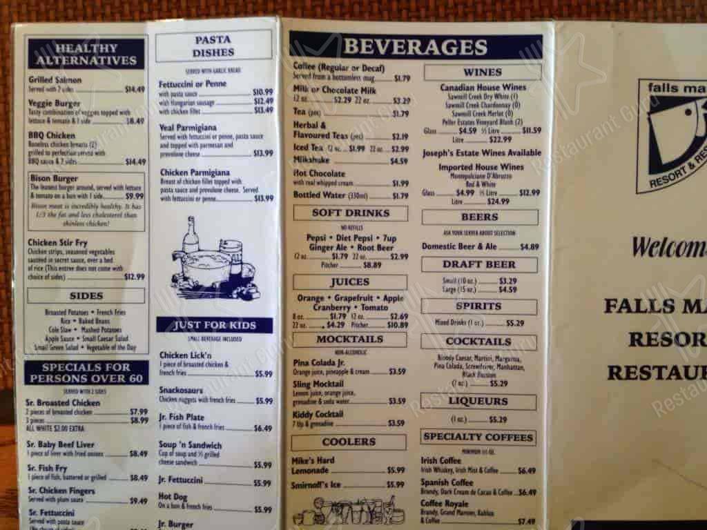 Menu at Falls Manor Restaurant, Niagara Falls