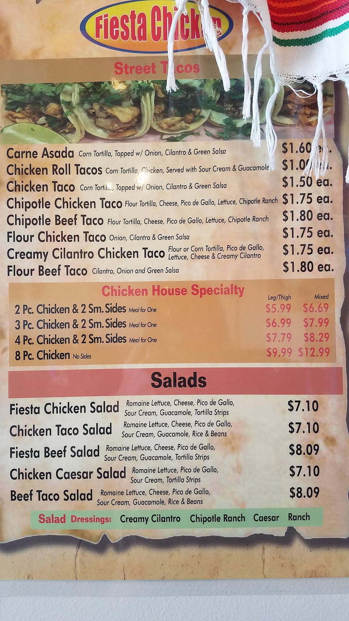 Menu at Fiesta Chicken restaurant, Boise, S Orchard St
