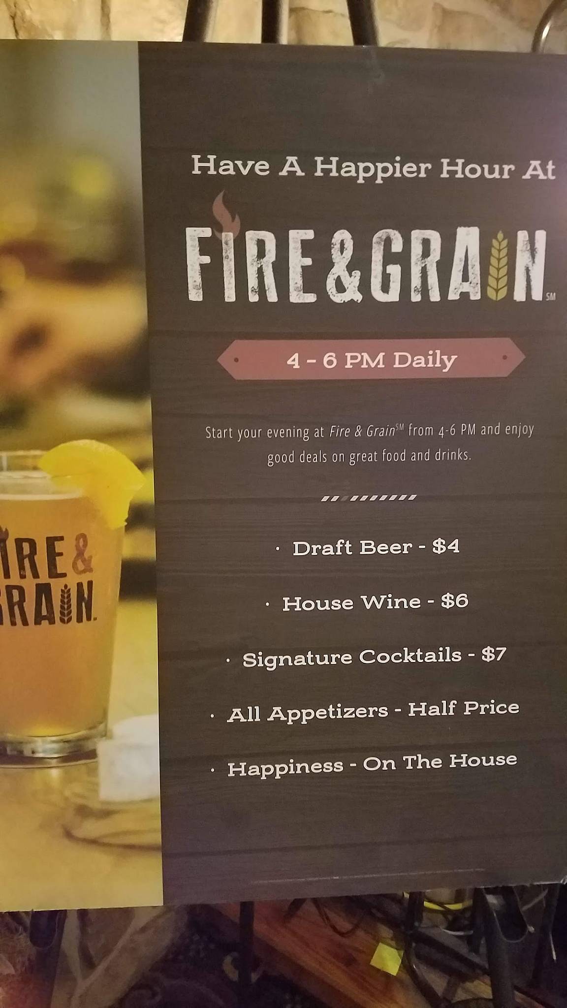 Menu at Fire & Grain at Hershey Lodge restaurant, Hershey