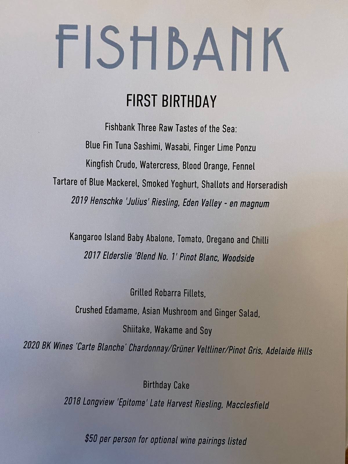 Menu at Fishbank Bar & Grill, Adelaide