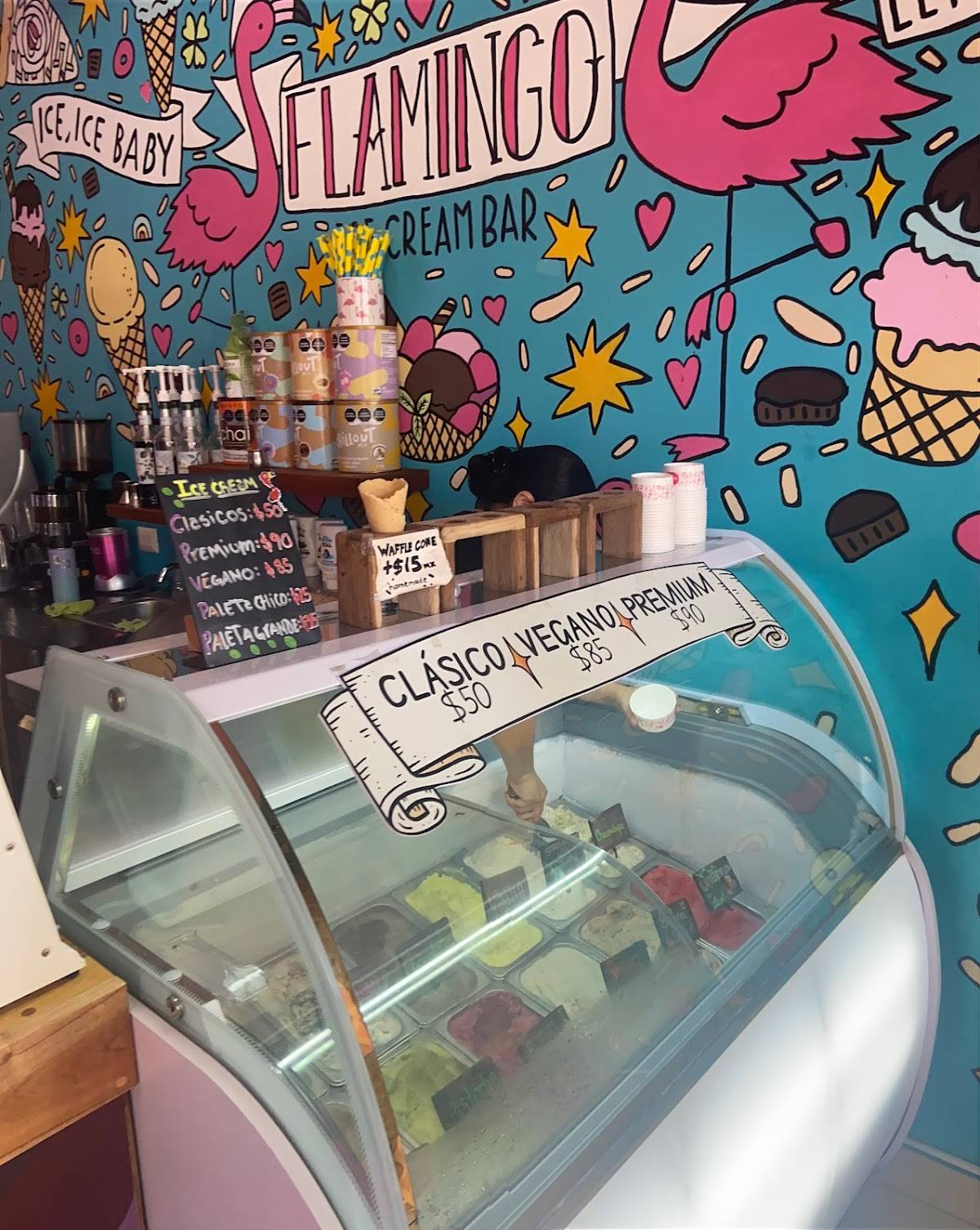 Menu at Flamingo Ice Cream Bar, San Miguel de Cozumel