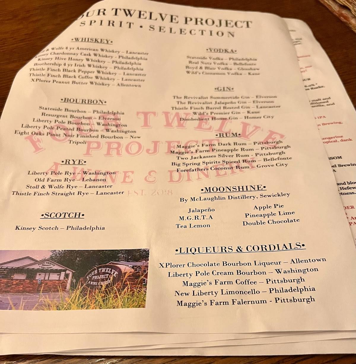 Menu at Four Twelve Project restaurant, Moon