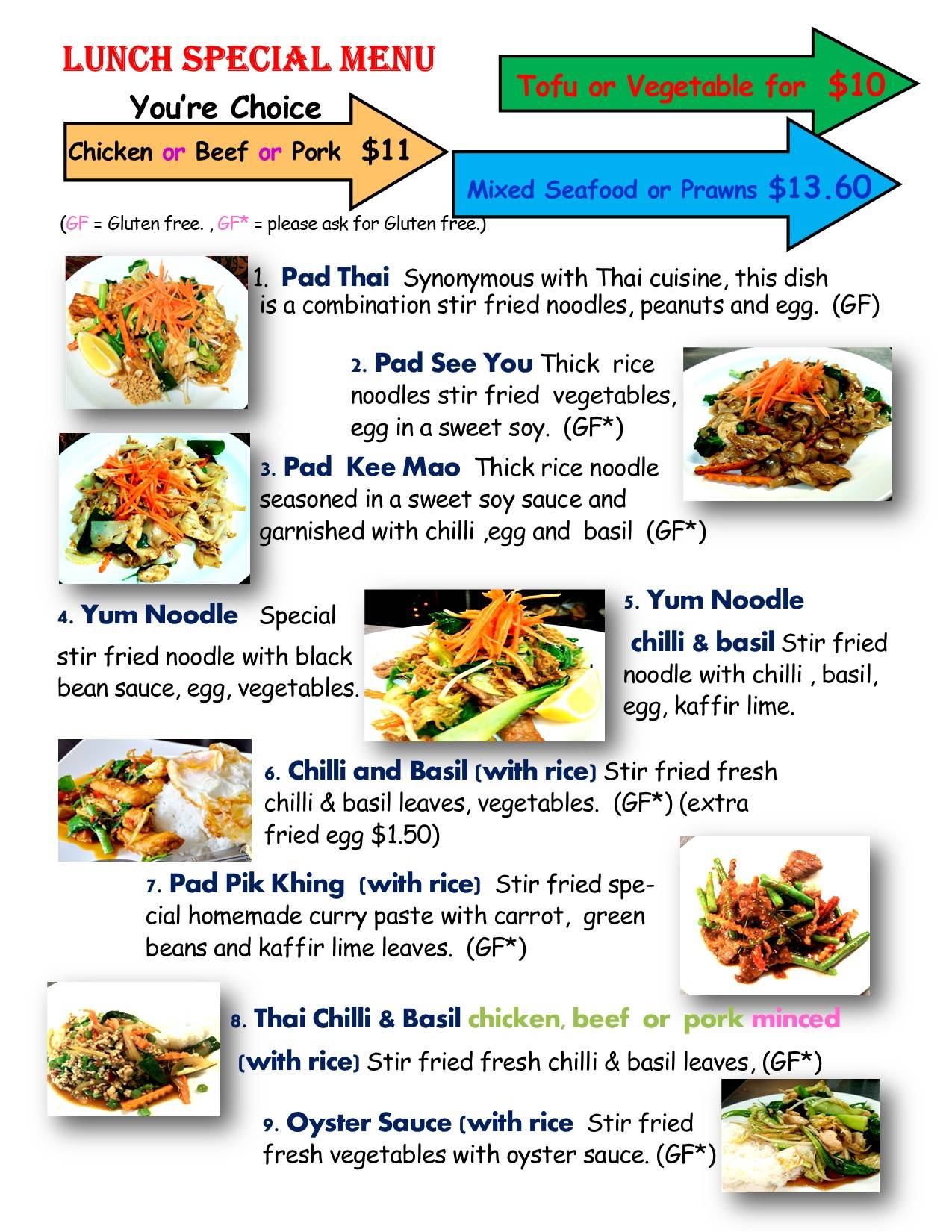 Menu at G.Thai Restaurant (ก.เจริญสุข), Wagga Wagga
