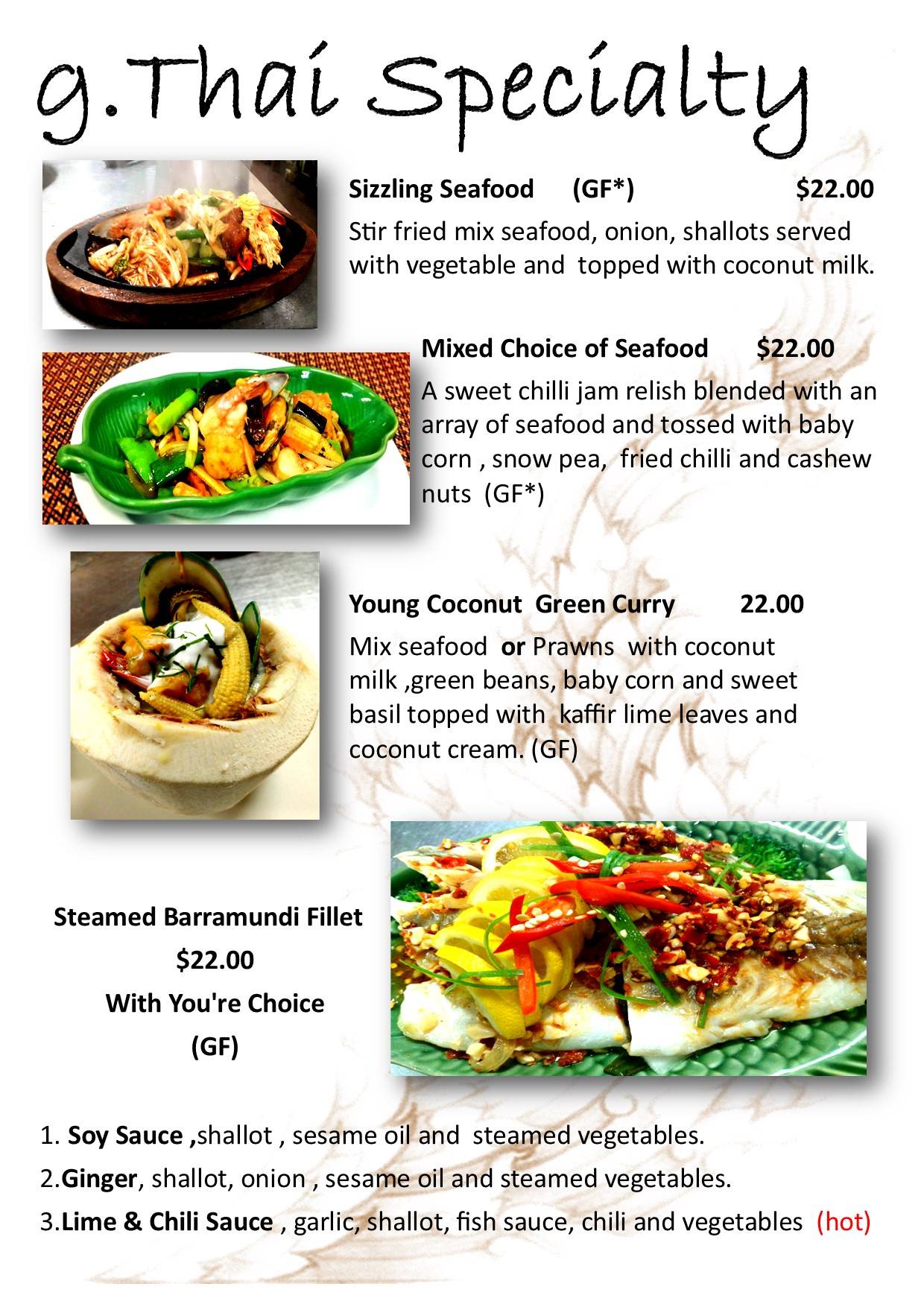 Menu at G.Thai Restaurant (ก.เจริญสุข), Wagga Wagga