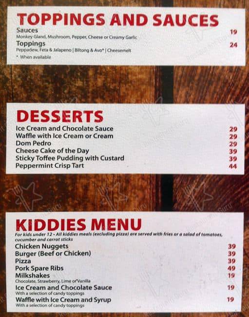 Menu at Galaxy Grill restaurant, Umhlanga, F5-G9
