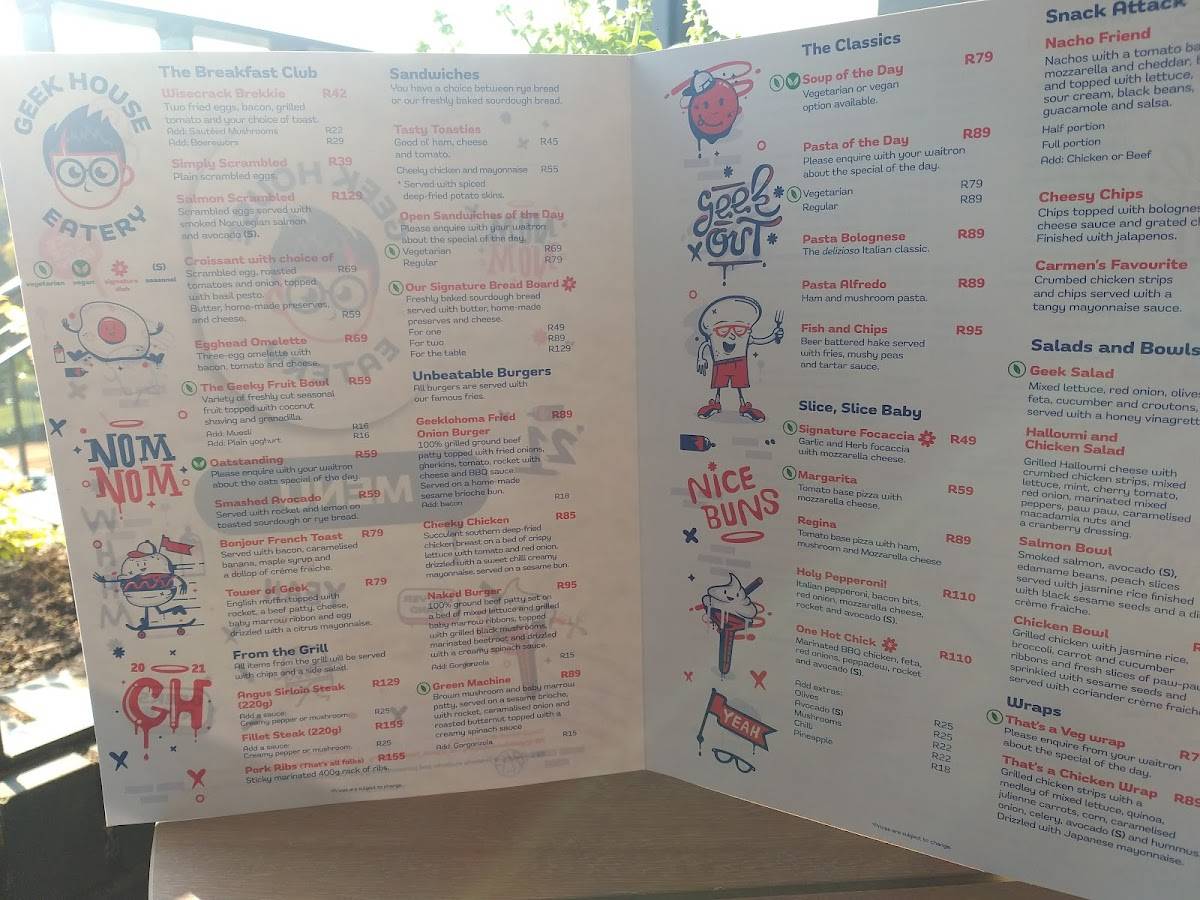 Carta del restaurante Geek House Eatery, Pretoria