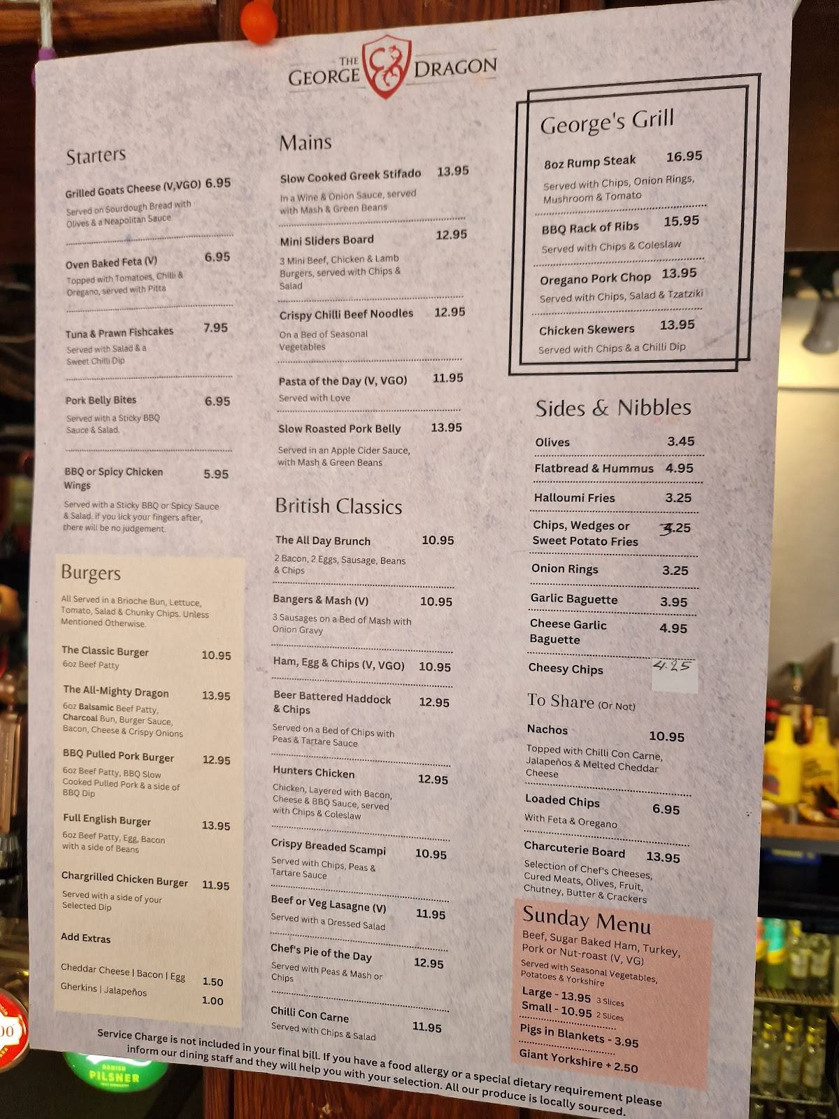 Menu at George and Dragon Hotel restaurant, Long Melford