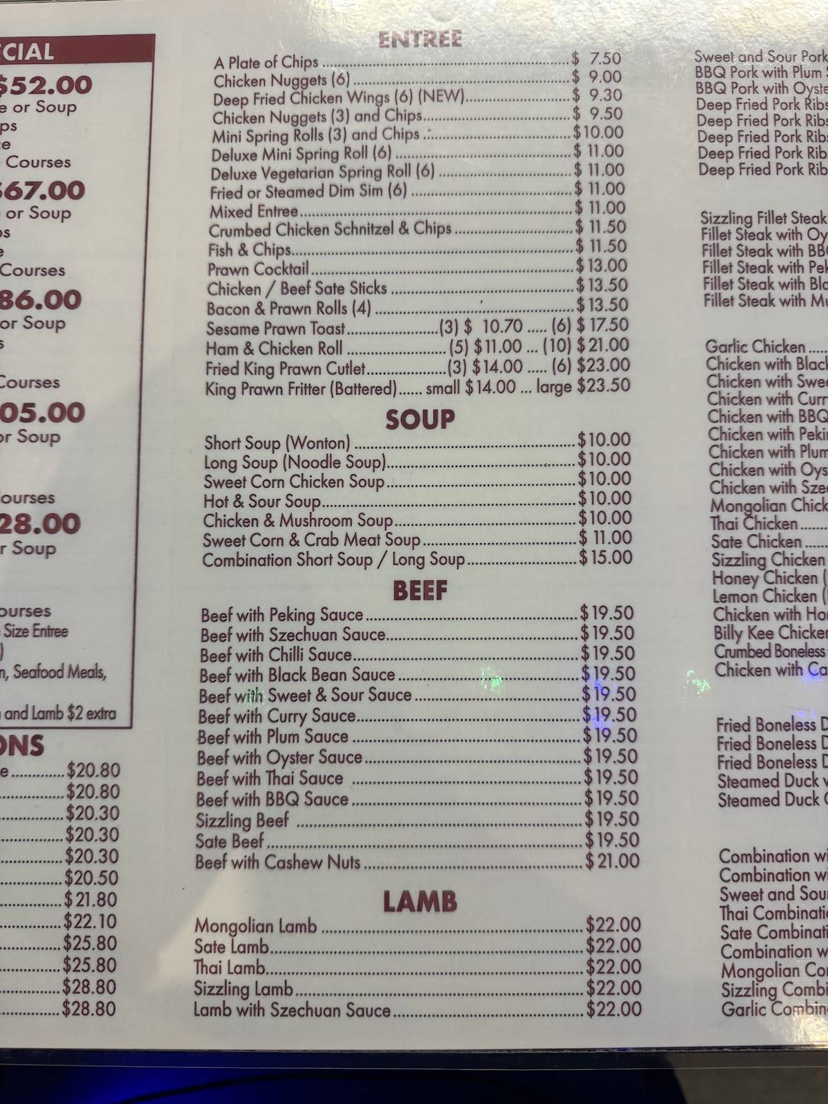 Menu at Golden Century restaurant, Albion Park