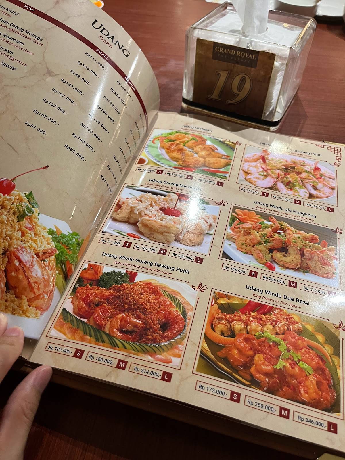Menu at Grand Royal Restaurant, Surabaya