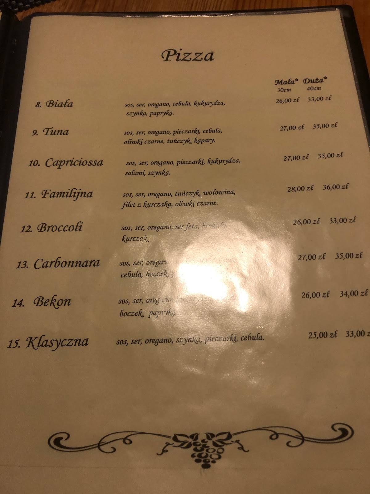 Menu at Gre'ka restaurant, Leżajsk