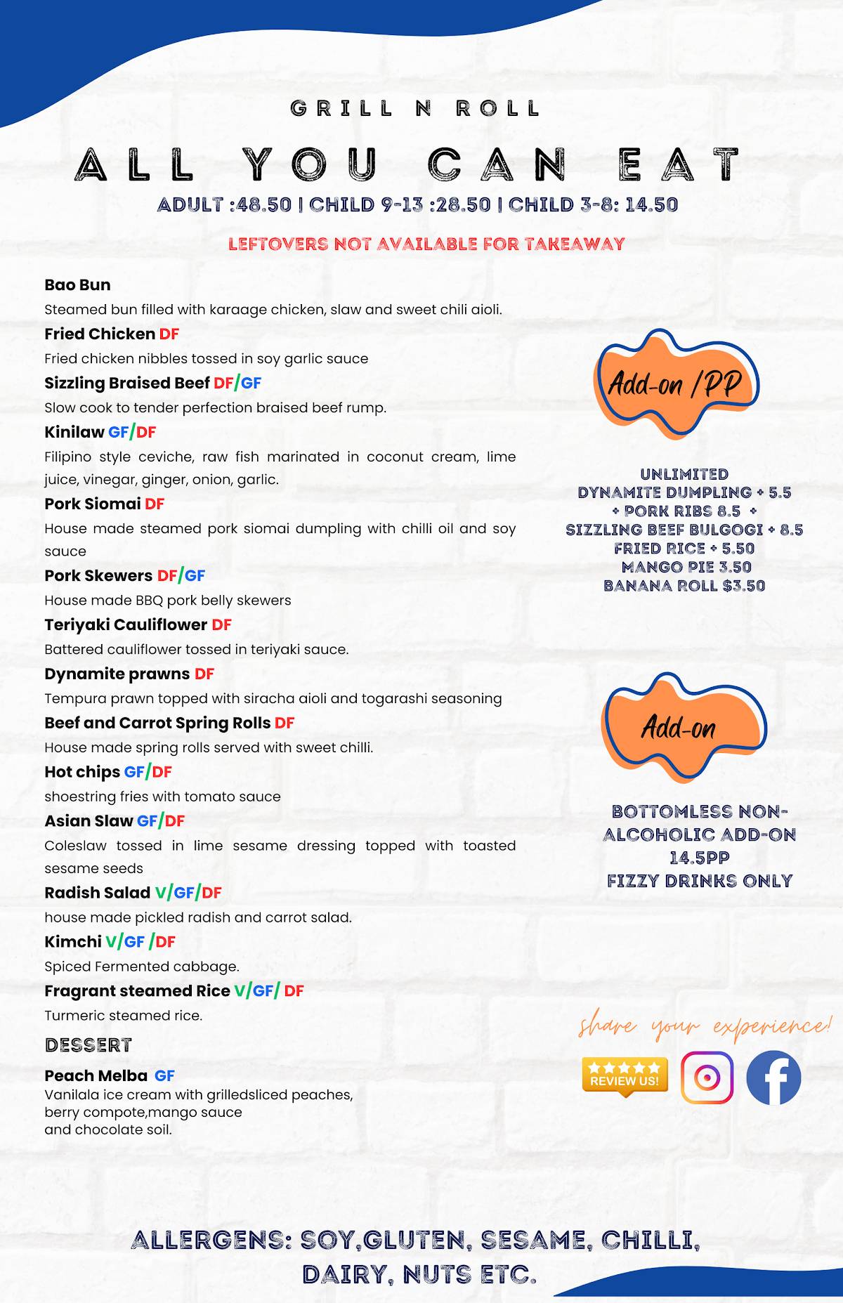 Menu at Grill N Roll restaurant, Rotorua
