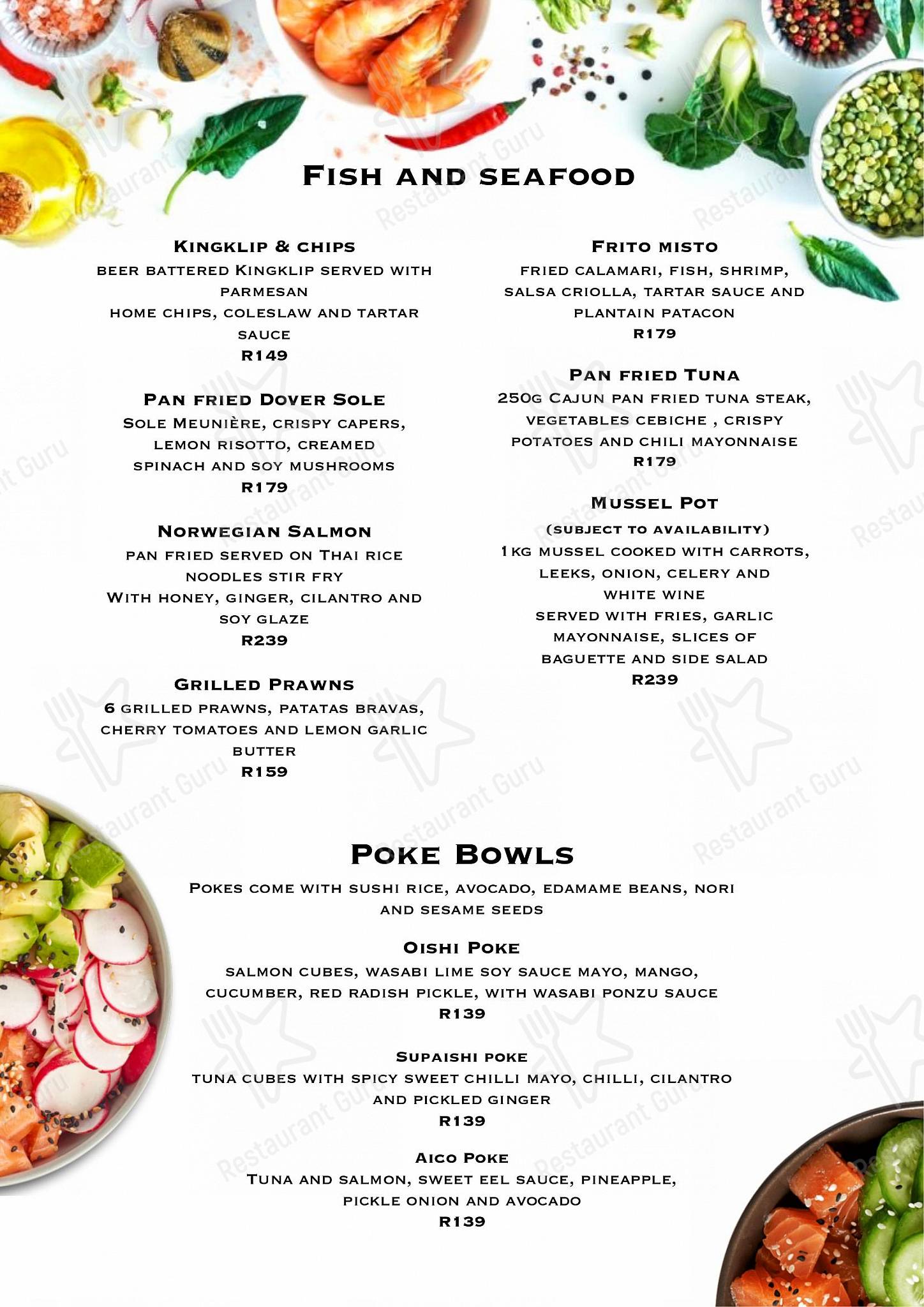 Menu at Gusto Lounge restaurant, Pretoria