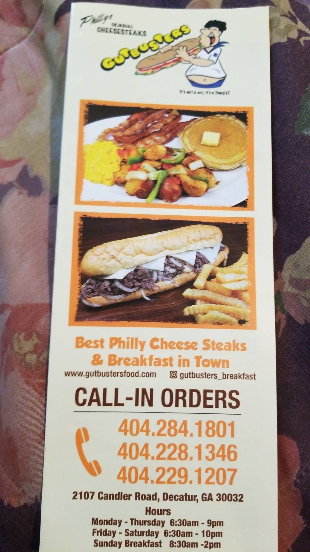 Menu at Gutbusters Breakfast - Candler Rd restaurant, Decatur, Candler Rd