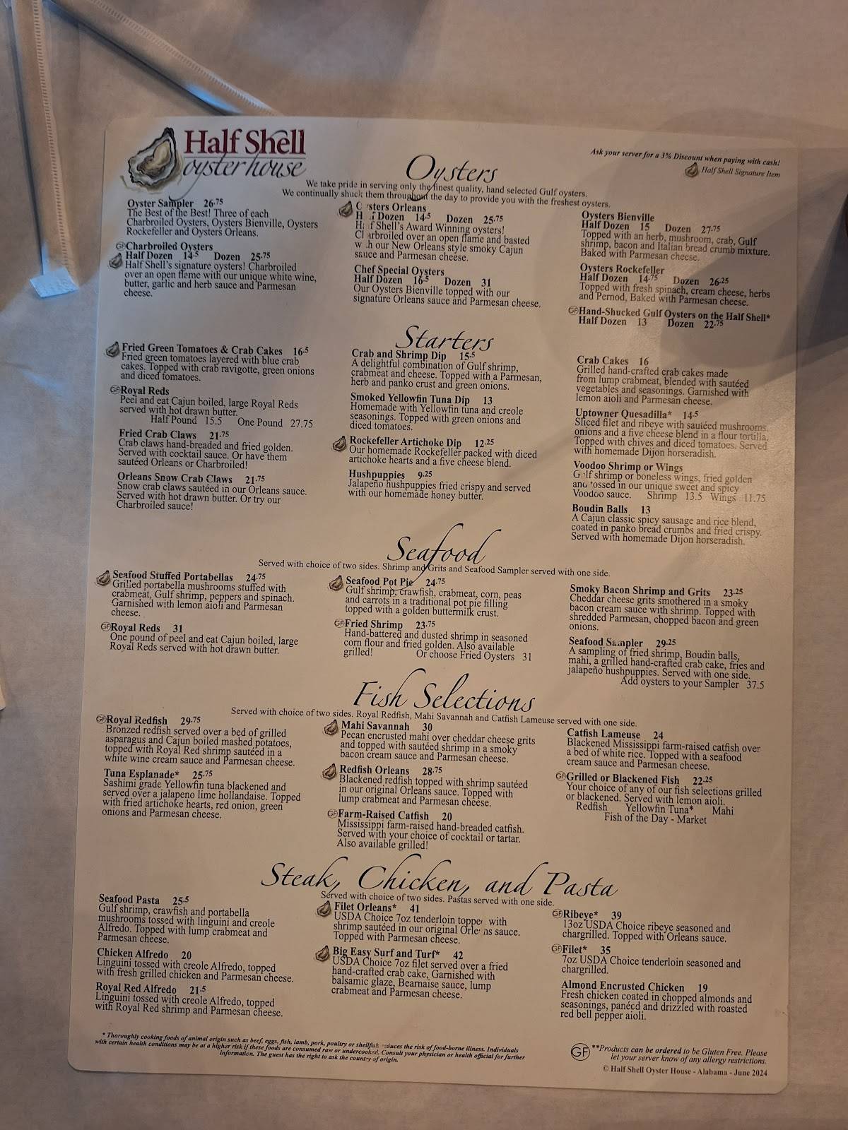 Menu at Half Shell Oyster House Trussville restaurant, Trussville