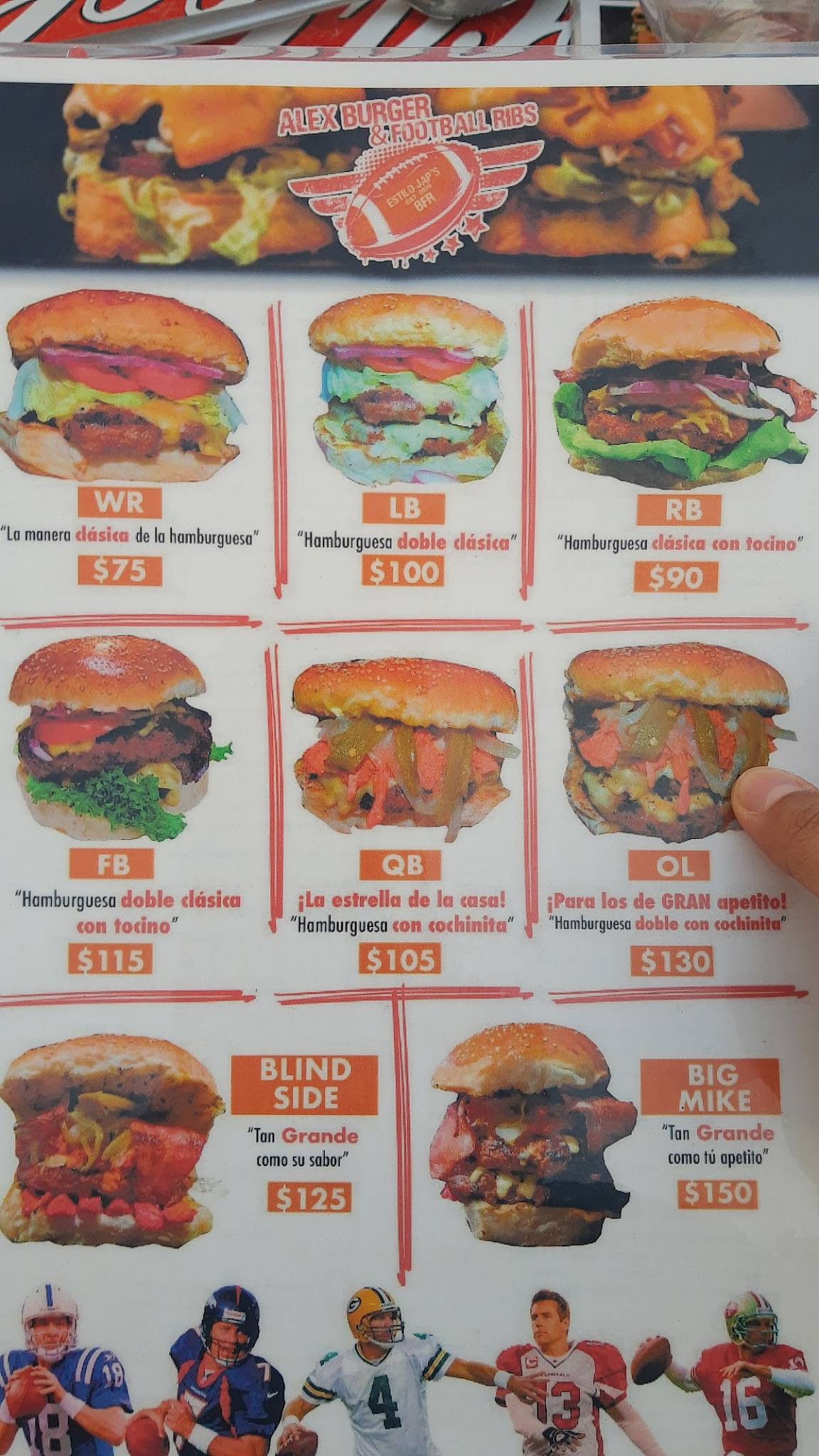 Menu at Hamburguesas Alex Burger & Football Ribs restaurant, Torreón