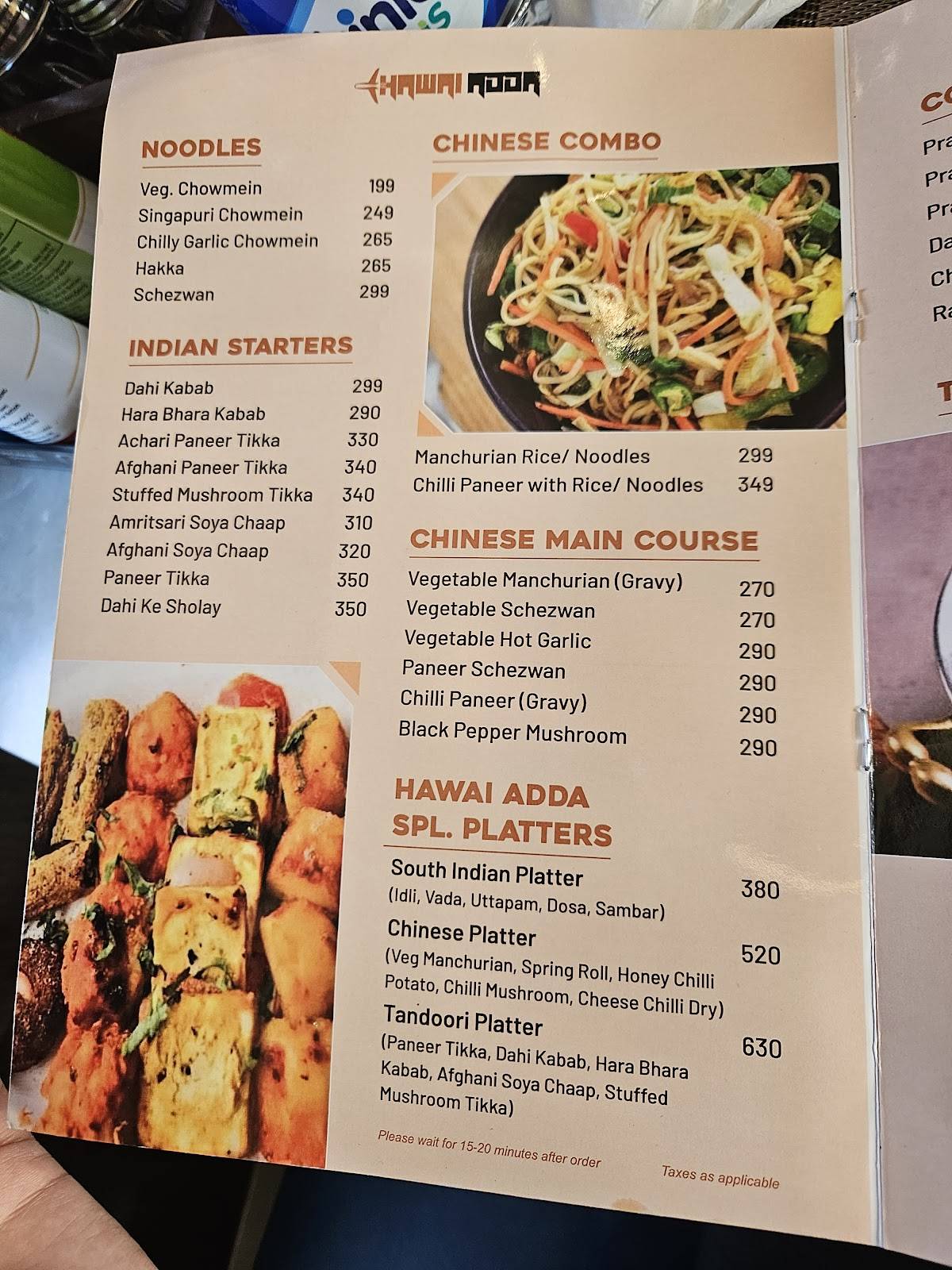 Menu at Hawai Adda Murthal, Sonipat