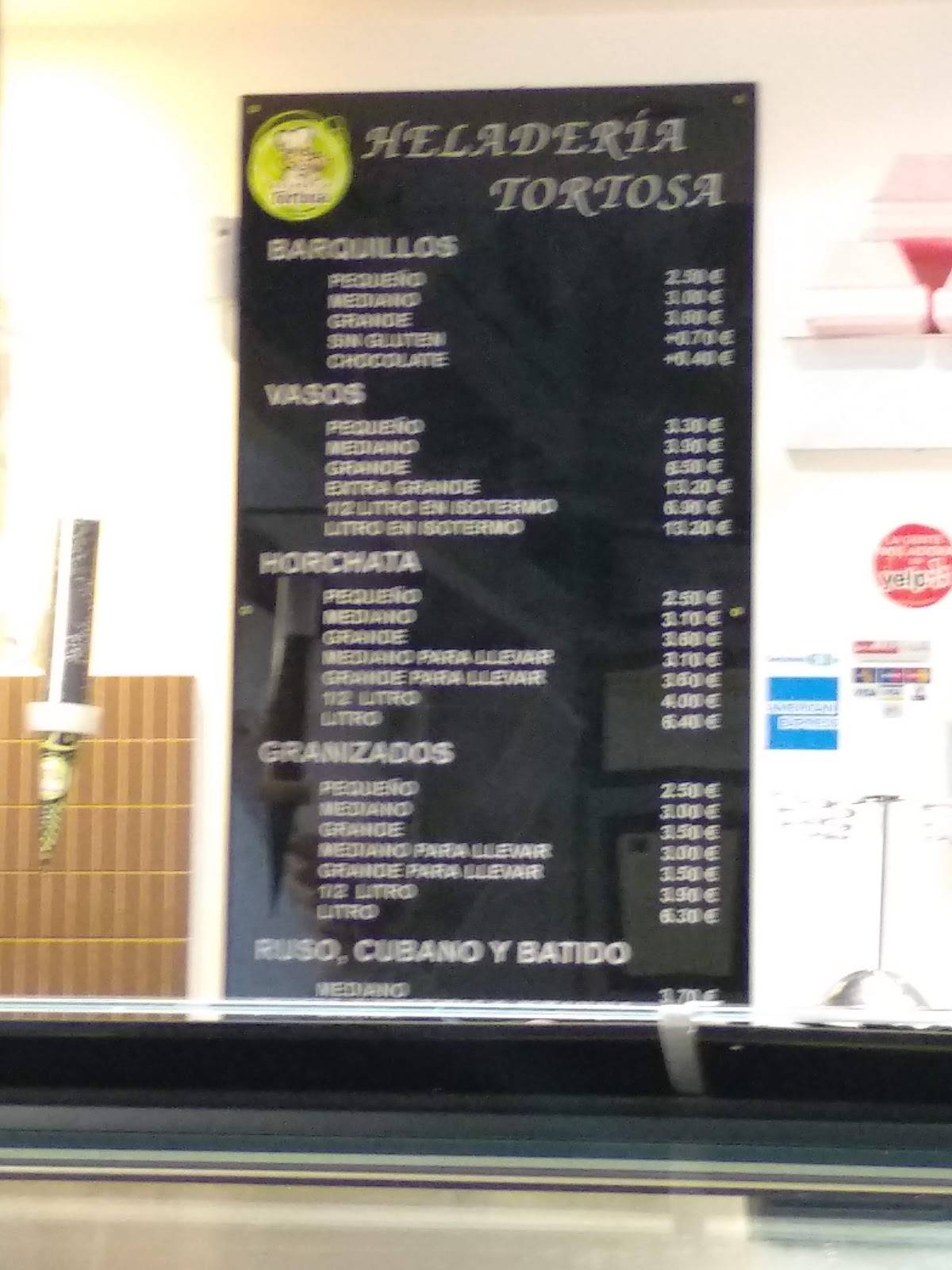 Menu at Helados Tortosa, Zaragoza
