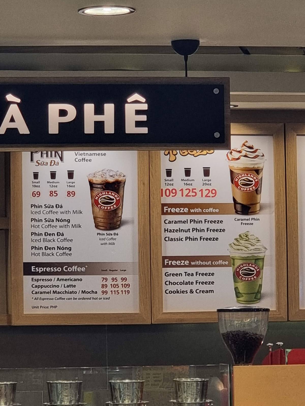 Menu at Highlands Coffee Robinson's Place Manila, Manila