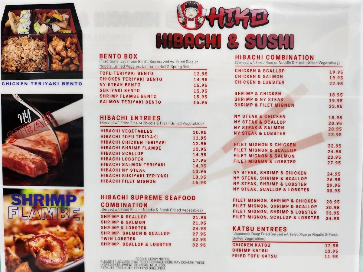 Menu at Hiko Hibachi & Sushi - Japanese Express restaurant, Eldersburg
