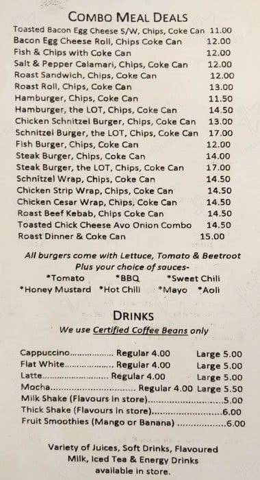 Menu at Hillside Cafe, Ormeau