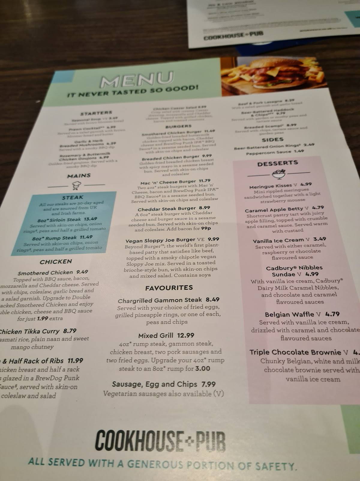 Menu at Holystone Park Cookhouse + Pub, Newcastle upon Tyne
