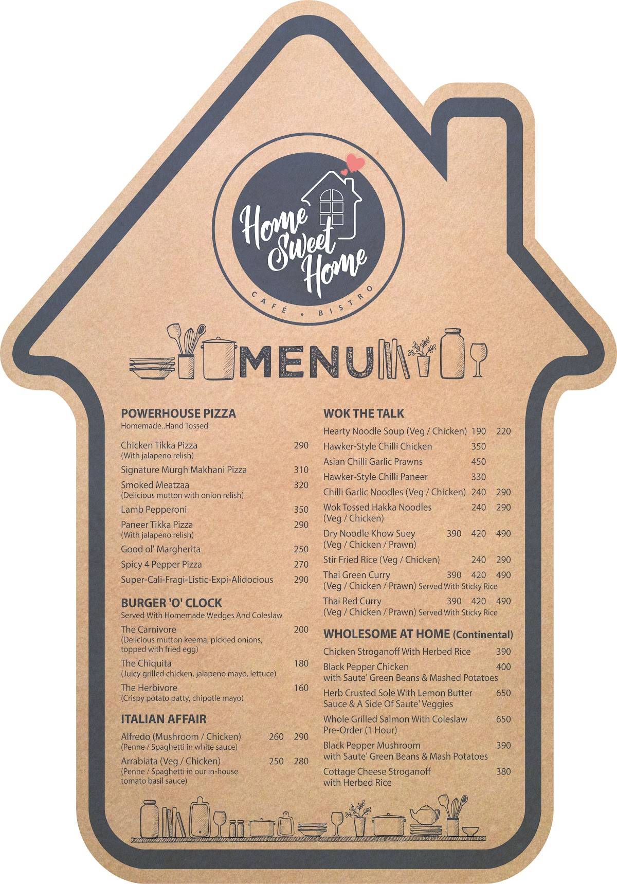 Menu at Home Sweet Home, Lucknow