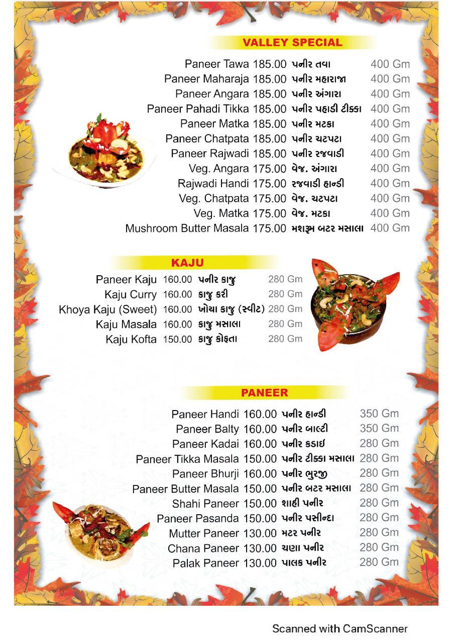 Menu at Hotel Valley - Rooms, Banquet, Party Plot, Halol, Near Toll Nakka