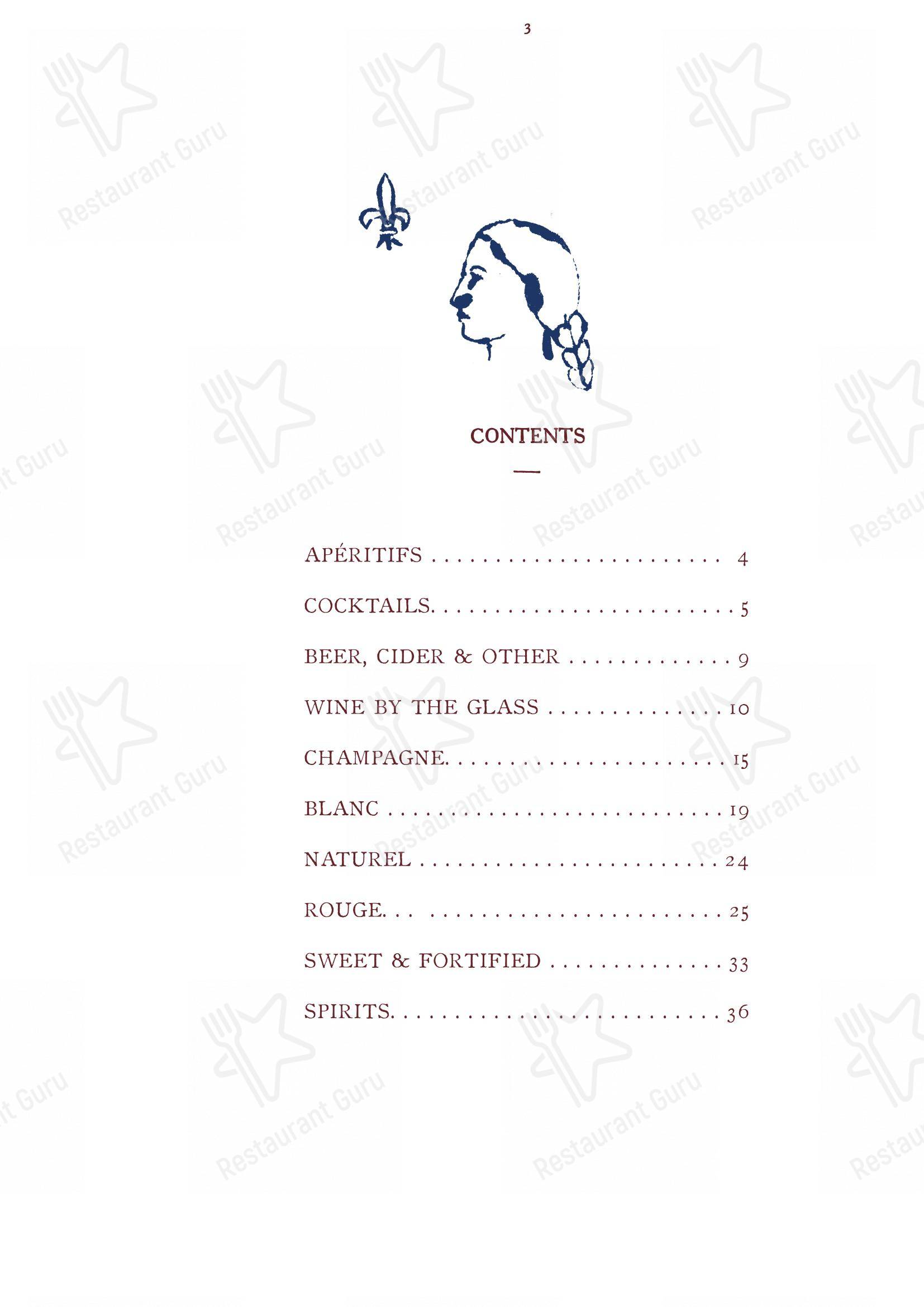 Menu at Restaurant Hubert, Sydney
