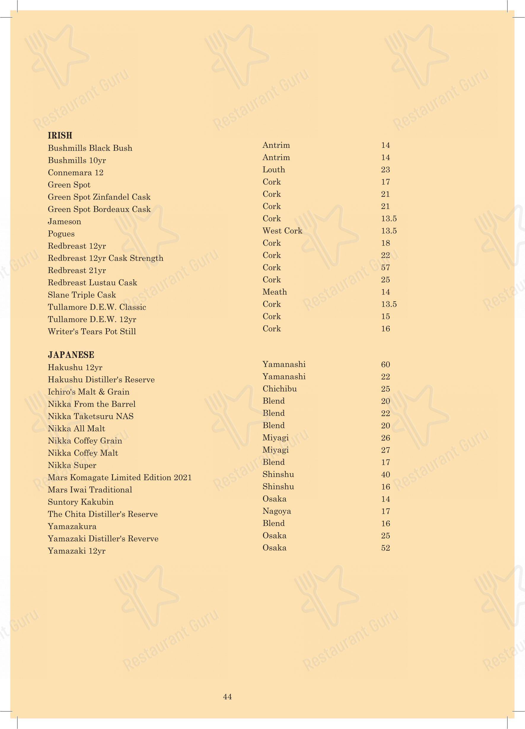 Menu at Restaurant Hubert, Sydney