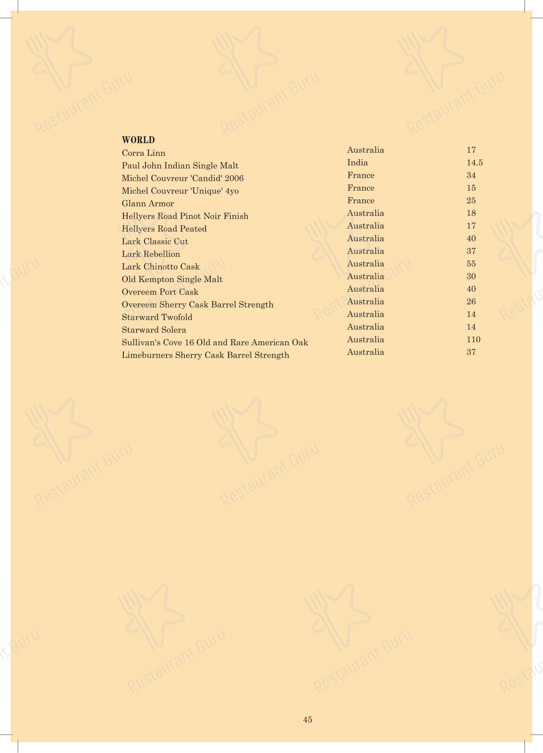 Menu at Restaurant Hubert, Sydney