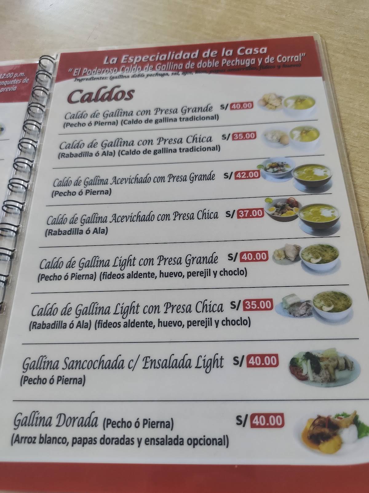 Carta de Restaurant Huerto Florido - Pioneros en Caldo de Gallina, El ...