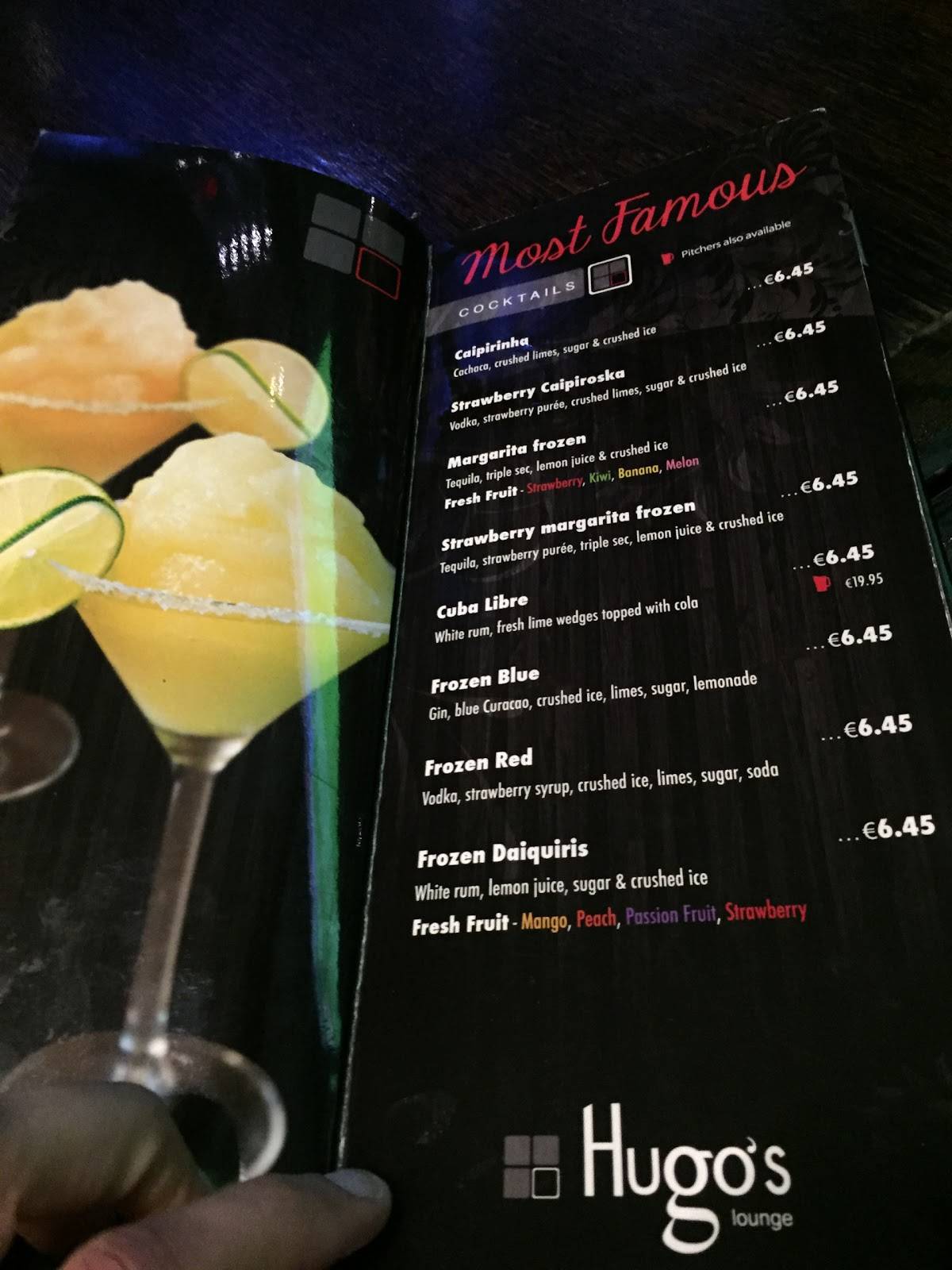 Menu at Hugo's Lounge restaurant, Saint Julian's