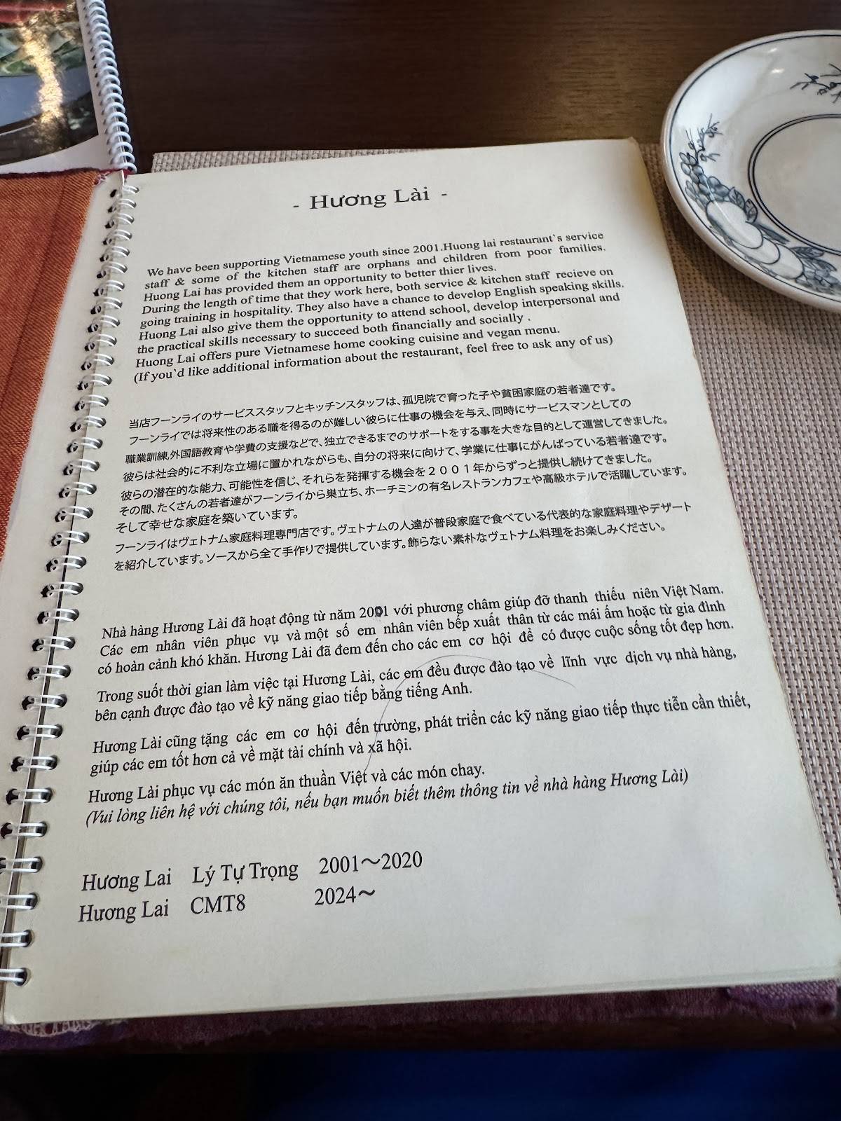 Menu at Restaurant Hương Lài, Ho Chi Minh City