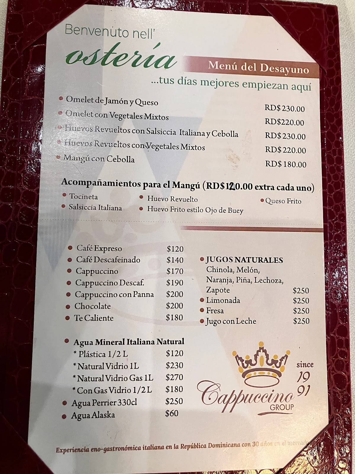 Menu at Restaurant Il Capuccino, Santo Domingo