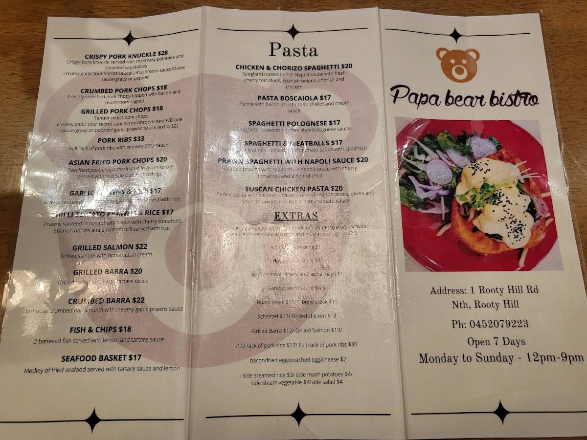 Menu at Imperial Hotel restaurant, Rooty Hill