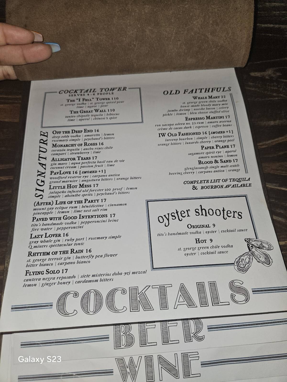 Menu at Iron Whale restaurant, Asbury Park