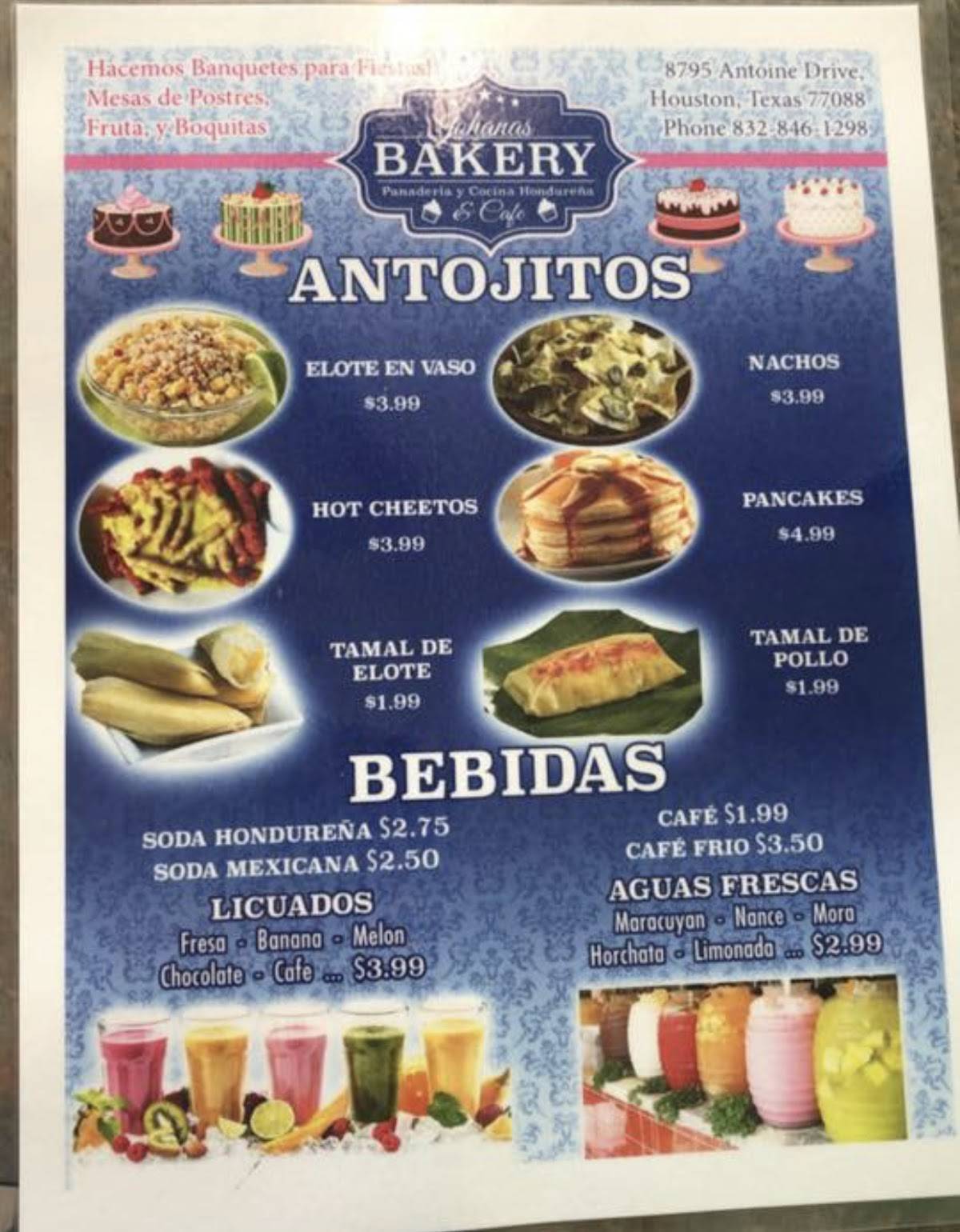 Menu at JOHANA BAKERY CAFE, Houston