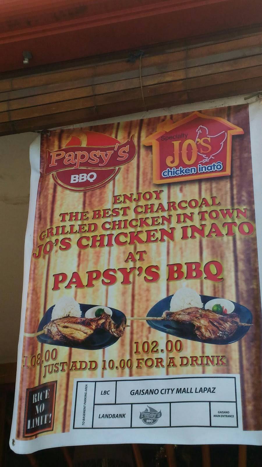 Menu at JO'S chicken inato restaurant, Iloilo City, 11 Benedicto St