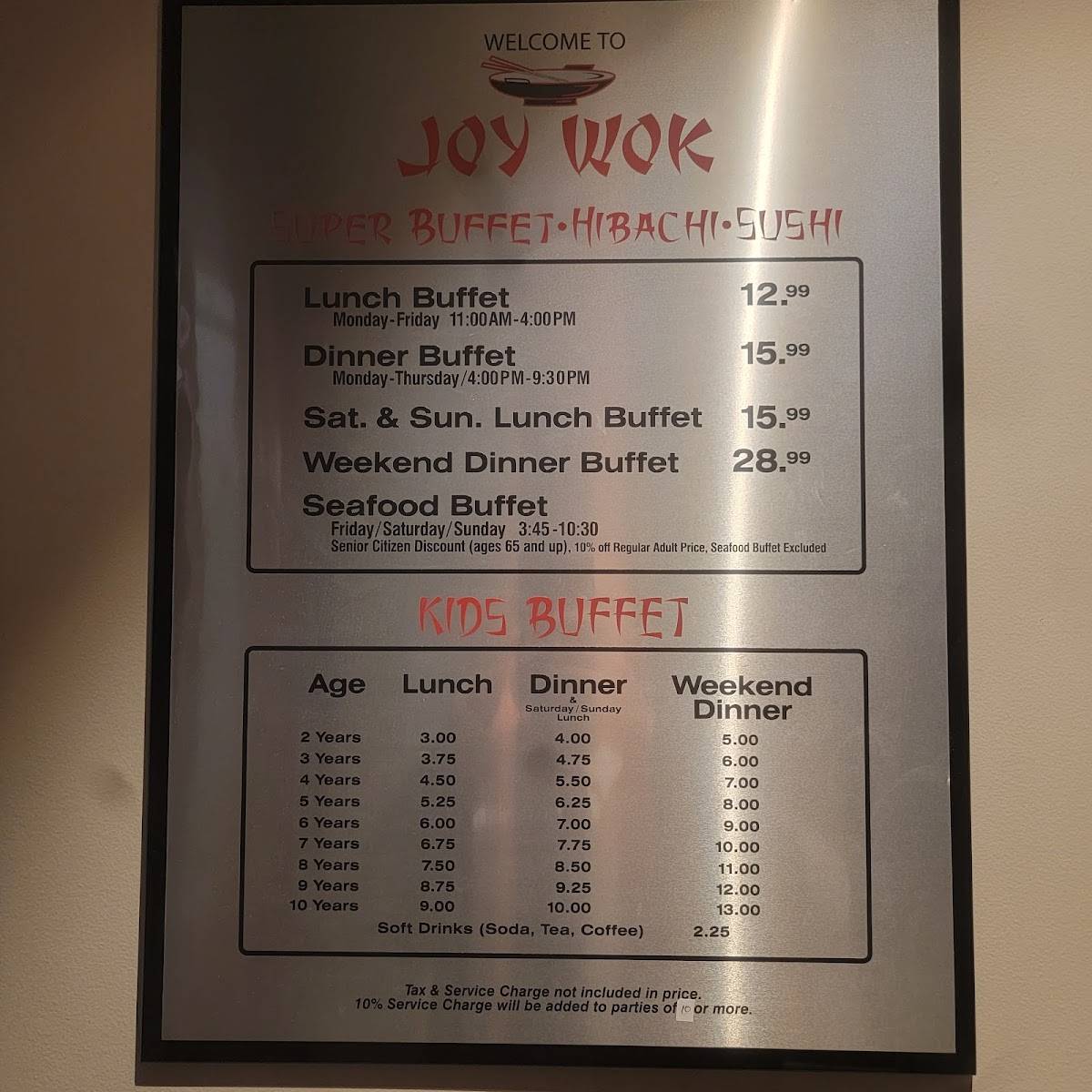 Menu at JOY WOK Super Buffet - Overland Park restaurant, Overland Park, Metcalf Ave