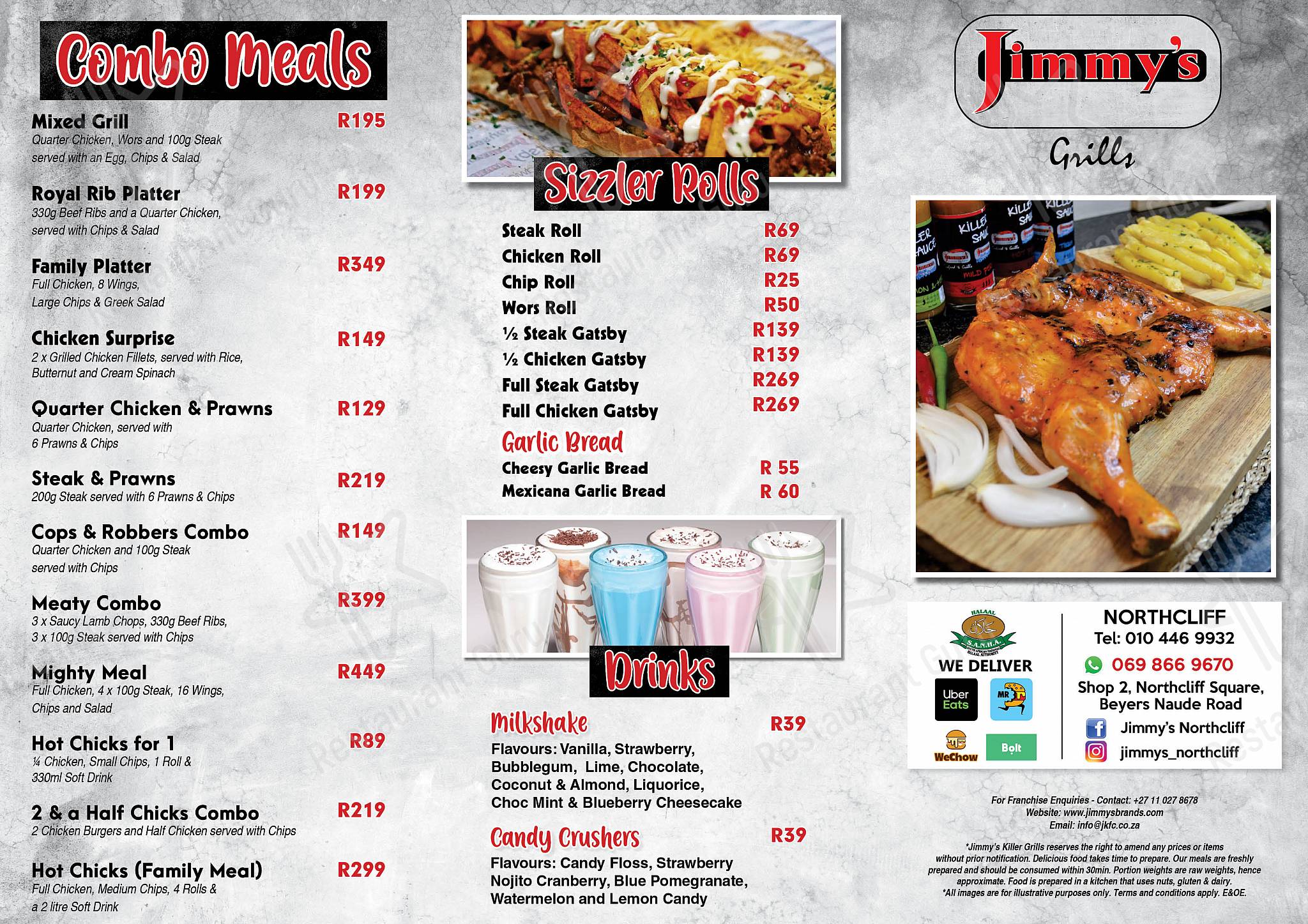 Menu at Jimmy’s Northcliff Square restaurant, Randburg