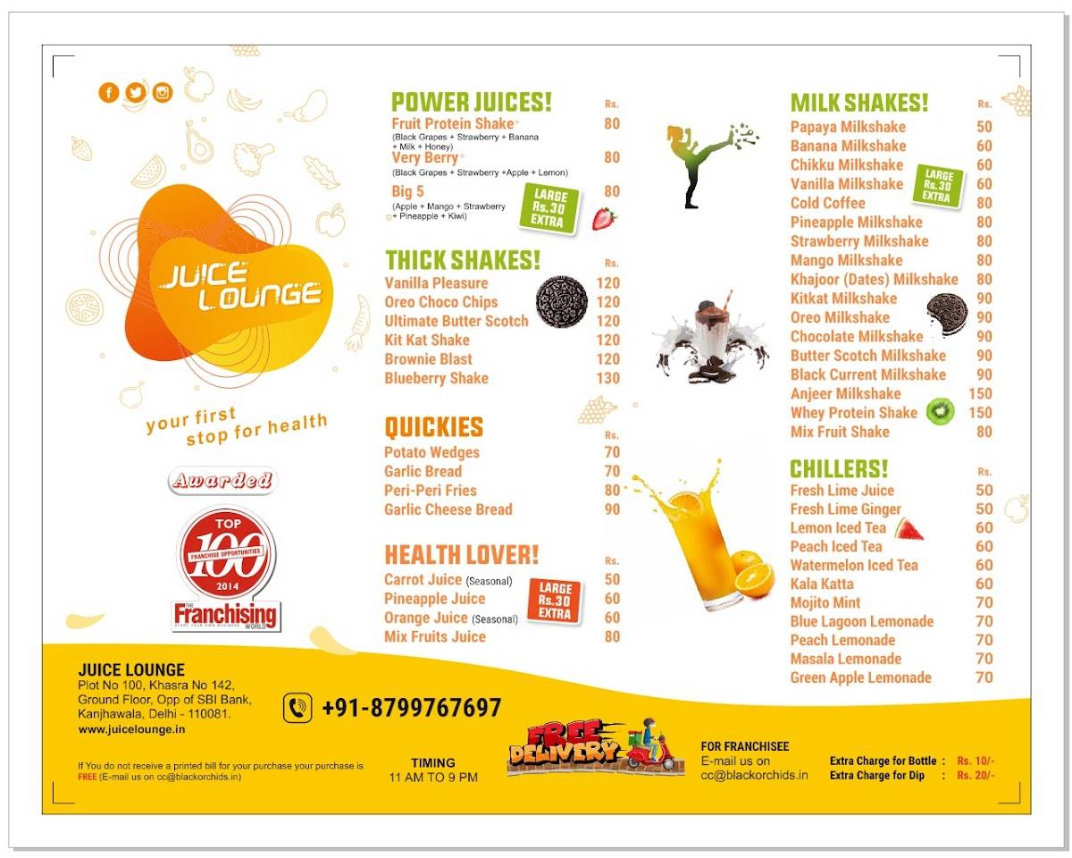 Menu at Juice Lounge Kanjhawala, Delhi