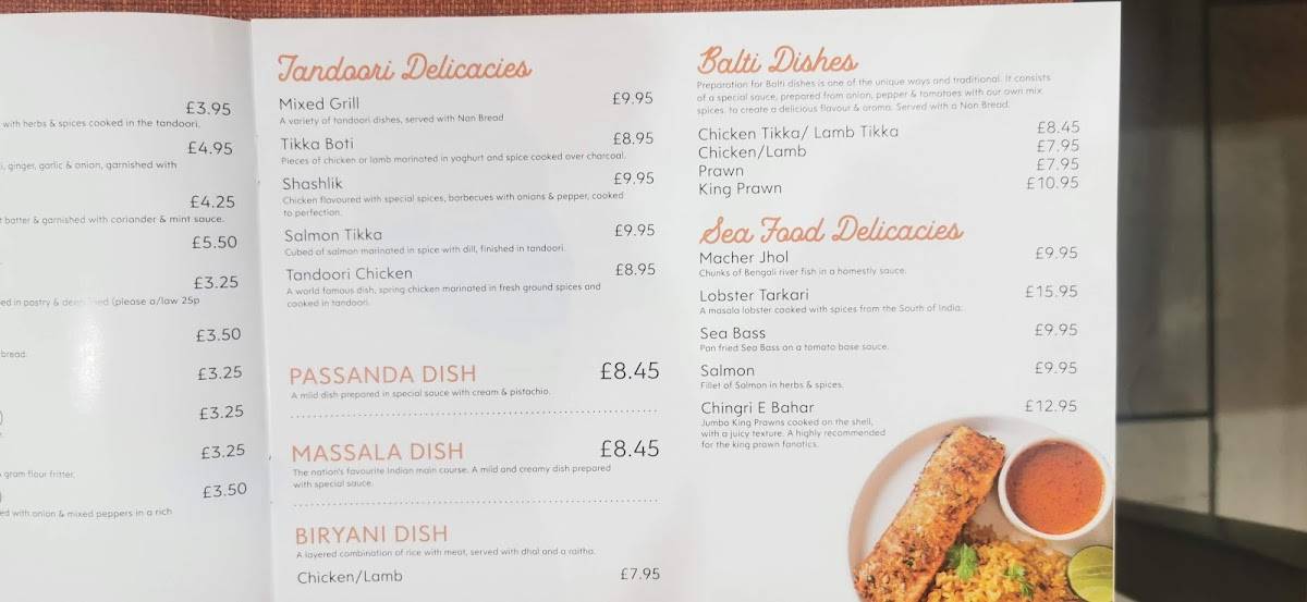 Menu at Junoon Helsby restaurant, Frodsham