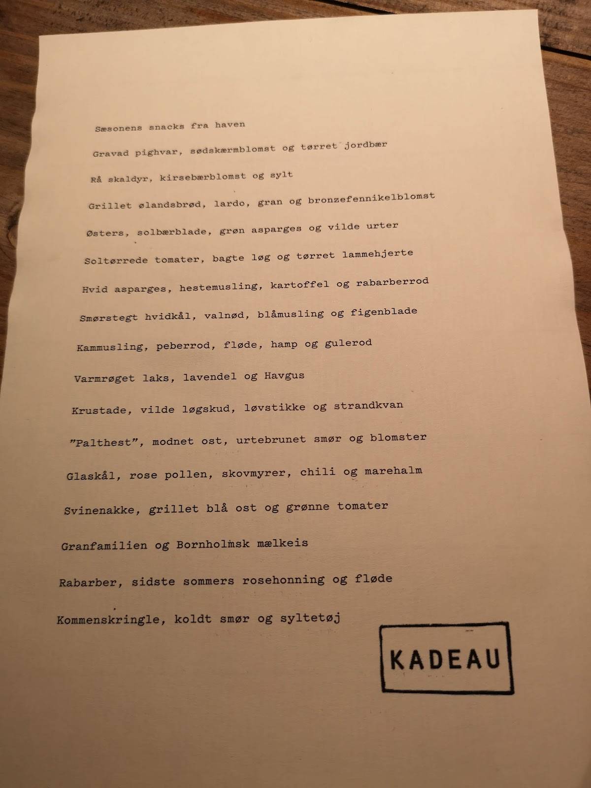 Speisekarte von Kadeau Bornholm restaurant, Aakirkeby
