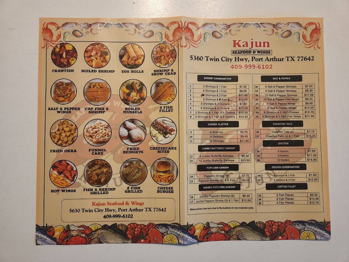 Menu at Kajun Seafood, wings & Daiquiris restaurant, Port Arthur, Twin ...