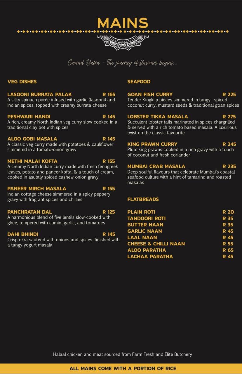 Menu at Kapoochka restaurant, Cape Town
