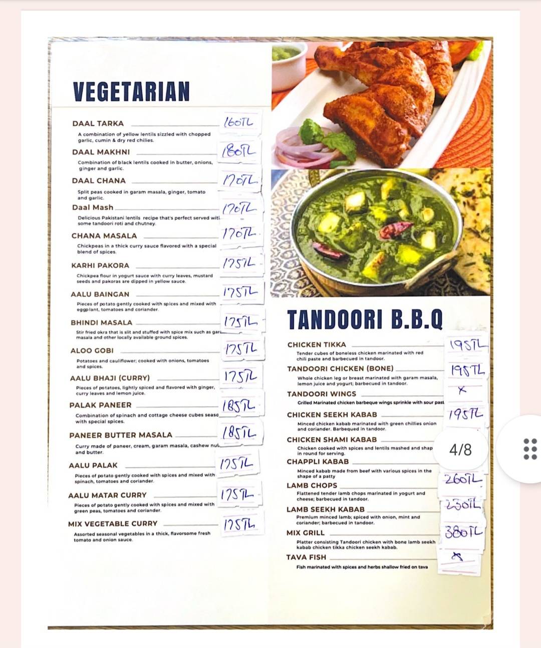 Menu at Karachi Darbar Pakistani Restaurant, Istanbul