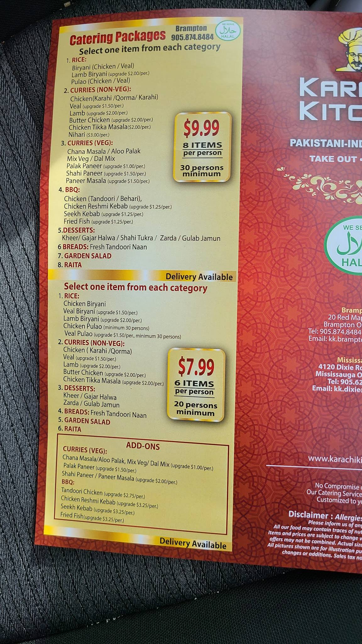 Menu at Karachi Kitchen restaurant, Brampton, 20 Red Maple Dr