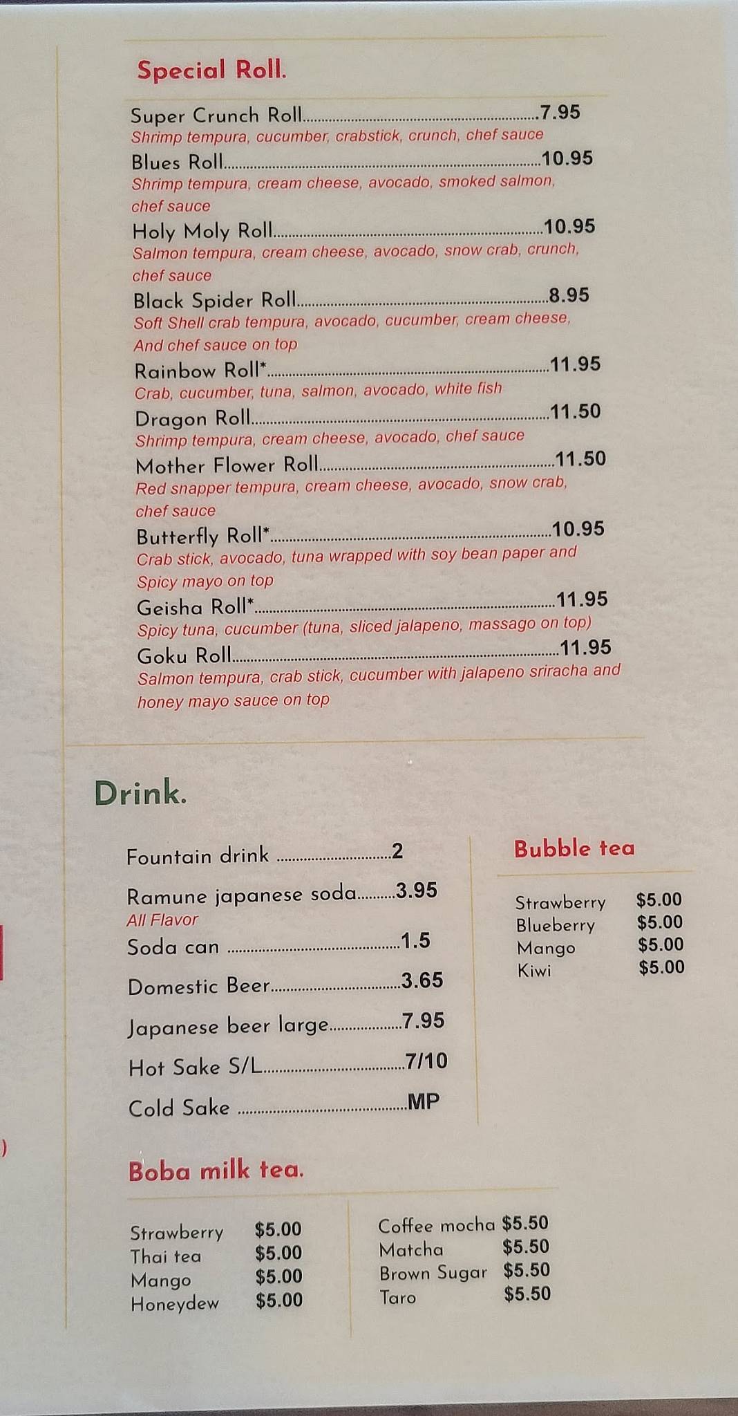 Menu at Kasabi Festus Hibachi,Sushi & Ramen restaurant, Festus