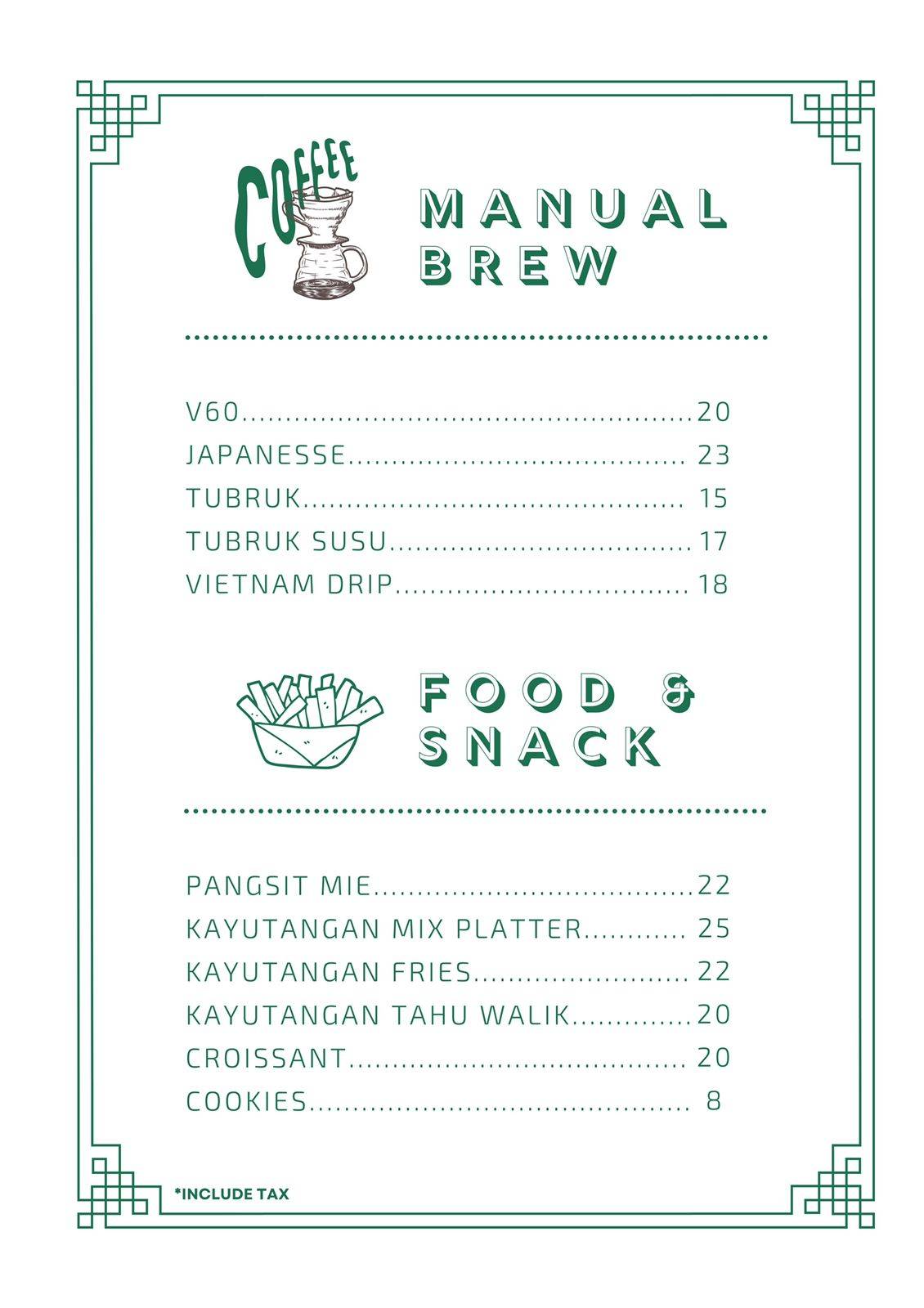 Menu at Kayutangan Coffee and Gelato restaurant, Malang