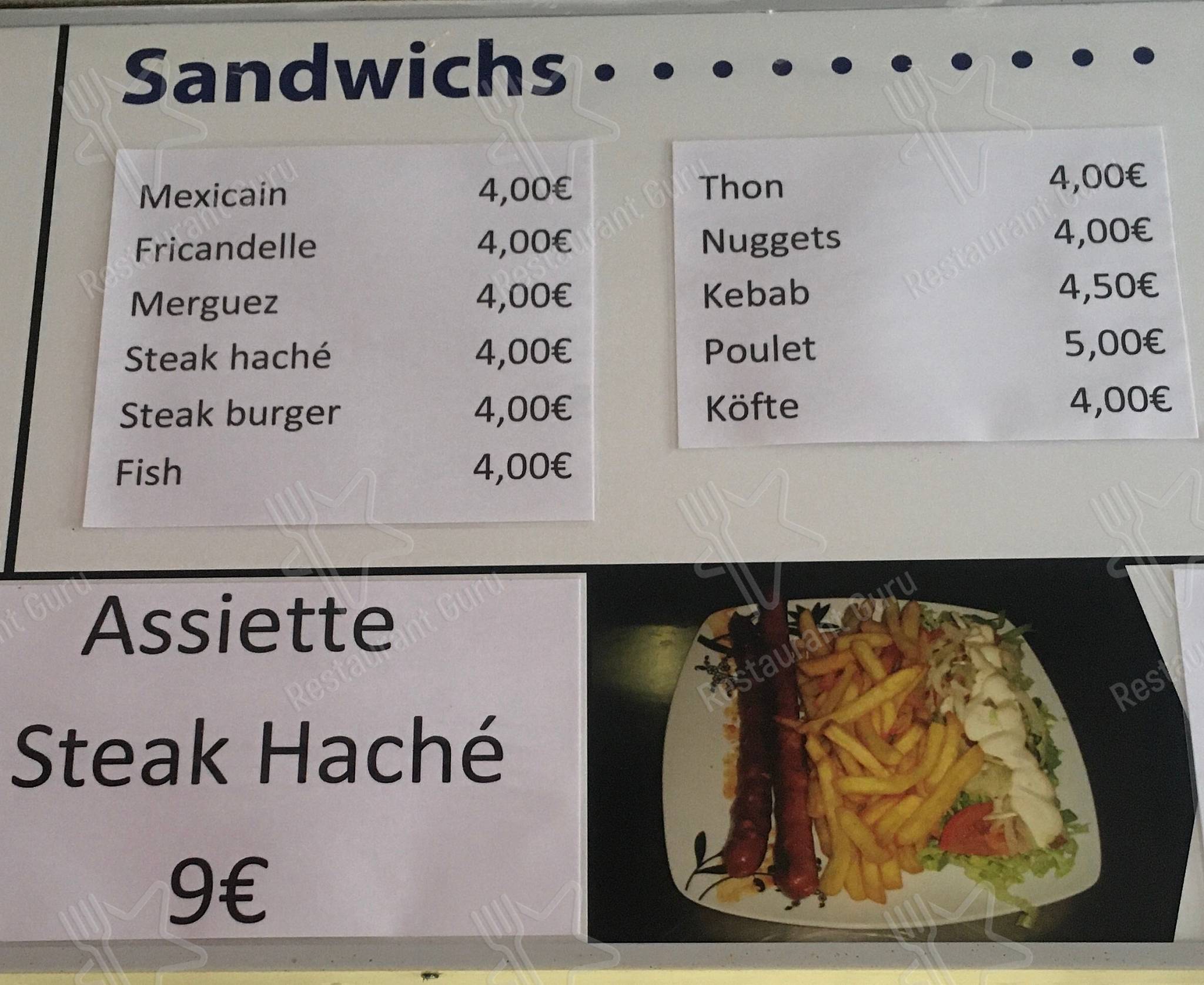 Menu au Kebab city restaurant, Sedan